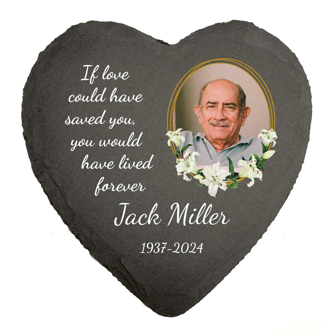 Personalised Heart Shaped Photo Memorial Slate for Graveside or Home ...