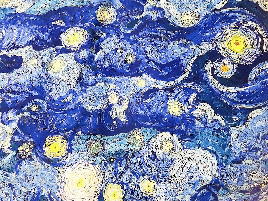 2 Colours Van Gogh Fabric 100% Cotton Fabric Van Gogh Starry Sky Oil ...