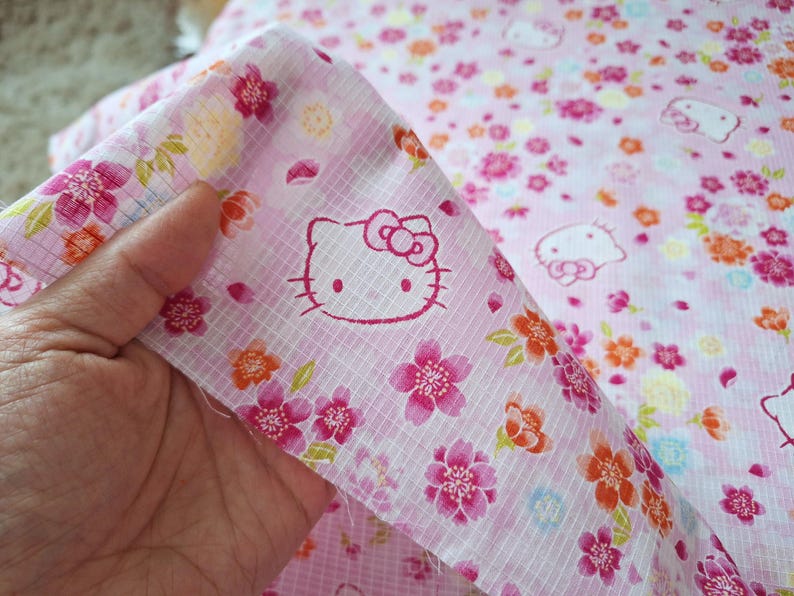 Hello Kitty Japanese Cotton Fabric: Pink Flowers Kimono Fabric ...