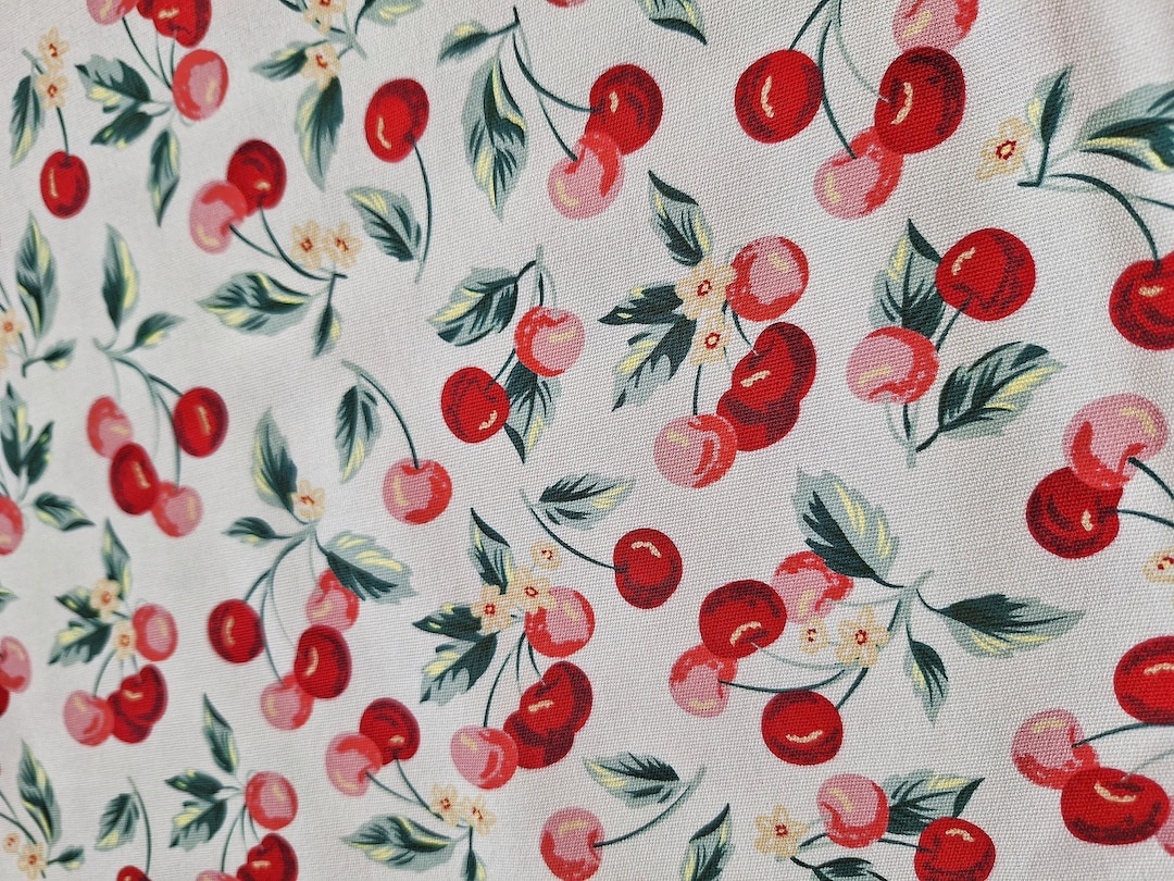 100% Cotton Cherry Fabric Korean Printed Fabric Watercolor Cherry ...