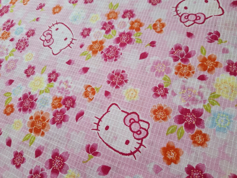 Hello Kitty Japanese Cotton Fabric: Pink Flowers Kimono Fabric ...
