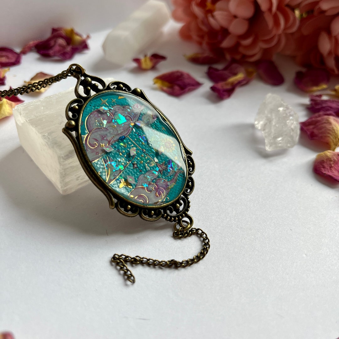 Magical Necklace, Unusual Resin Pendant, Pendant With Holographic ...