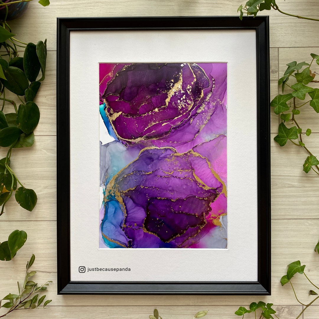 Original Abstract Painting / A4 Painting / Dreamy Flow Art / Pink and ...