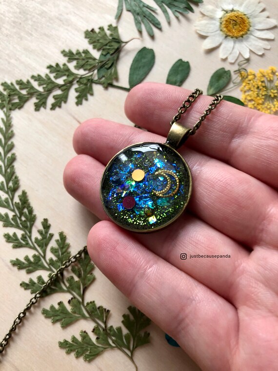 Magical Necklace with Glitter and Holographic Flakes Unusual | Etsy