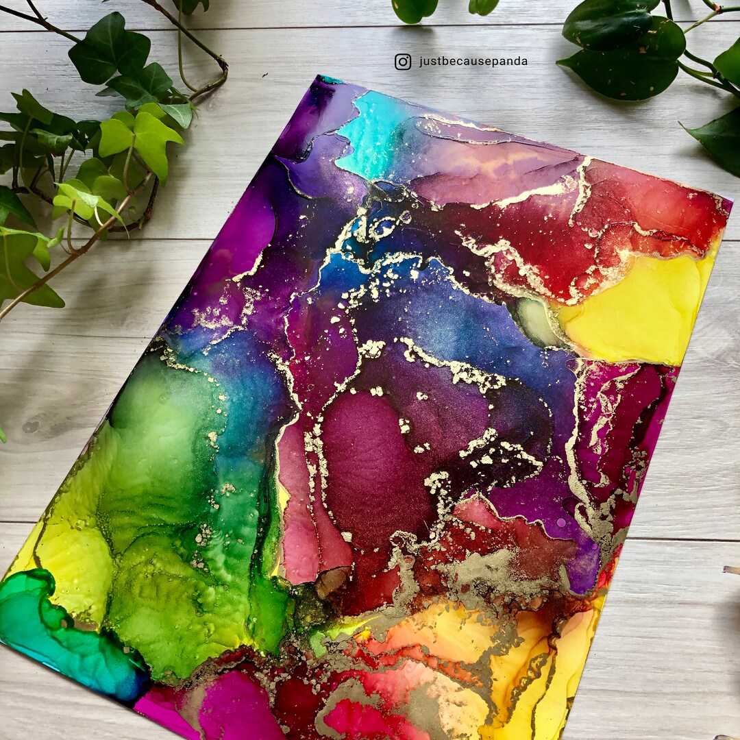 Coloridas obras de arte de tinta de alcohol A4, pintura de tinta ...