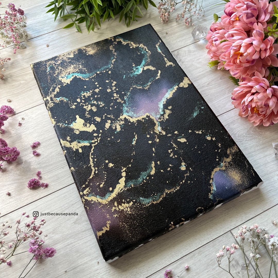 Purple Black Shiny Art Ready to Hang, Original Acrylic Hand Painted ...