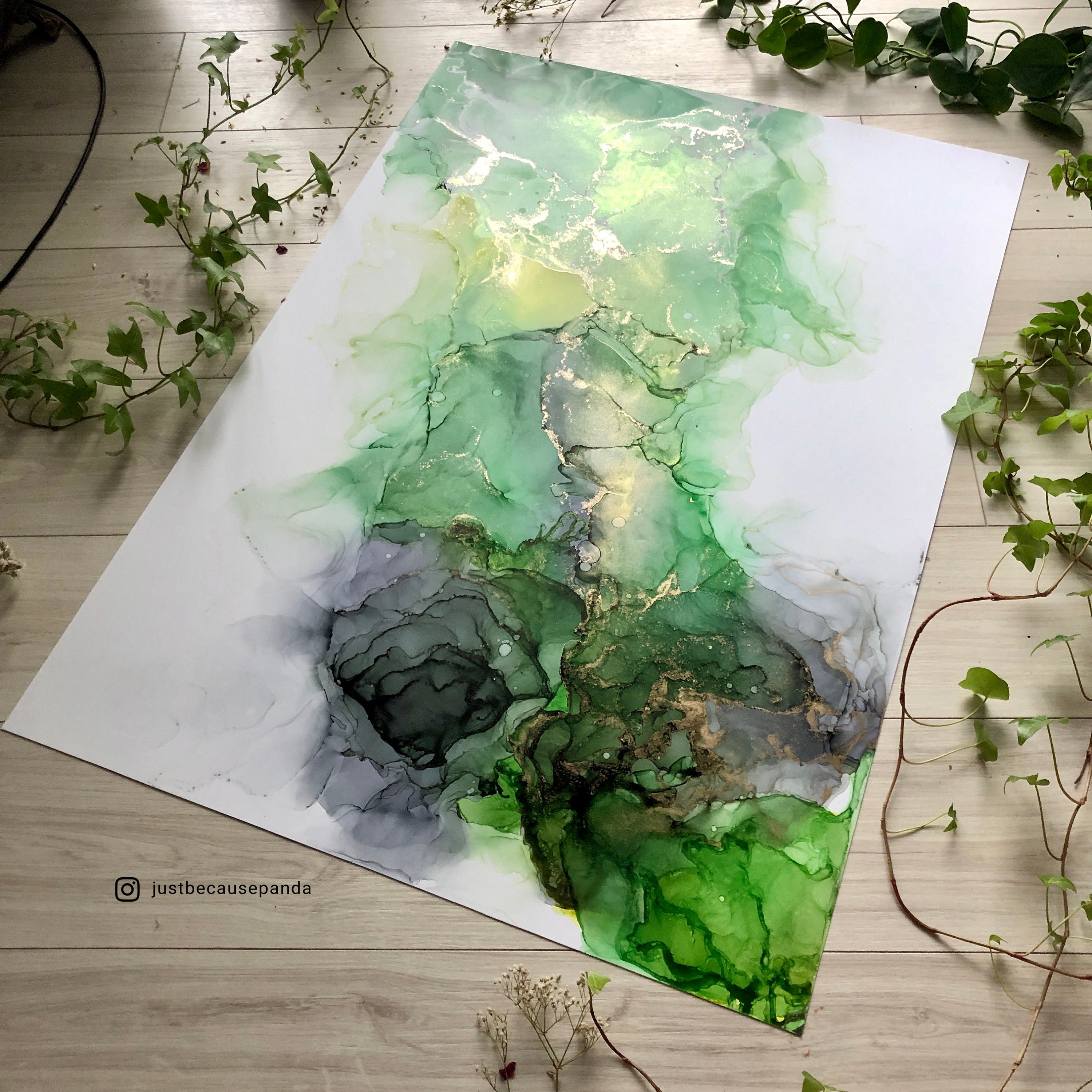 Green Gold Alcohol Ink Artwork Original Ink Painting - Etsy UK