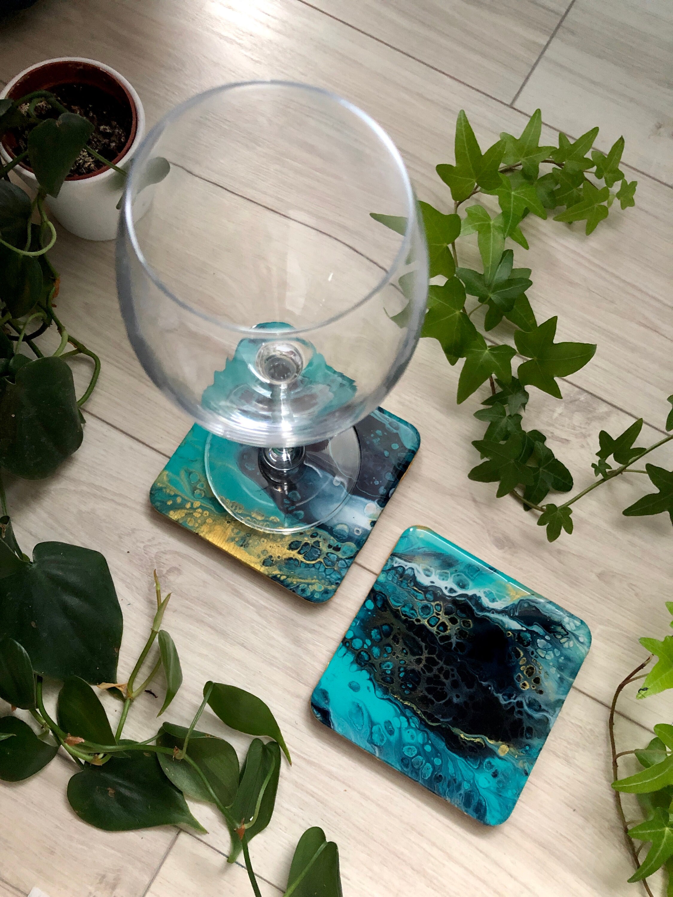 Unique Set of 2 Blue Black Coasters Abstract Decorative - Etsy