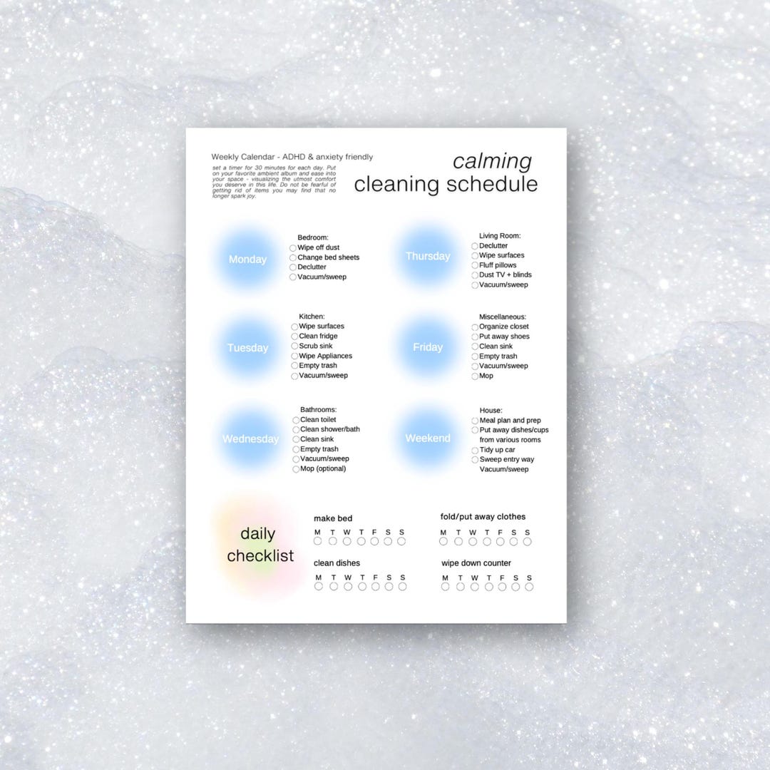 Adhd/add/anxiety Friendly Cleaning & Organizational Checklist ...