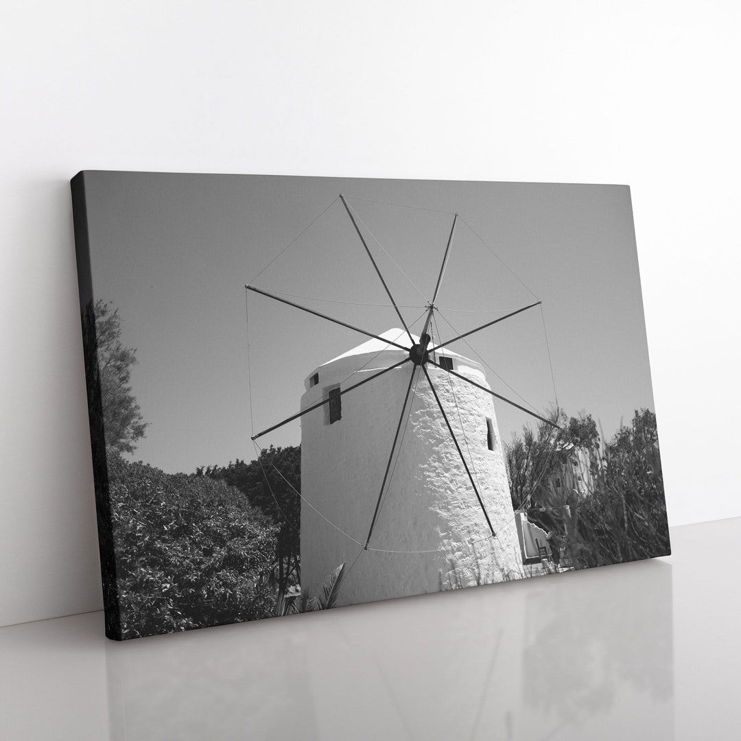 Milos Windmill Canvas | Black and White Art, Greece Photography, Modern ...