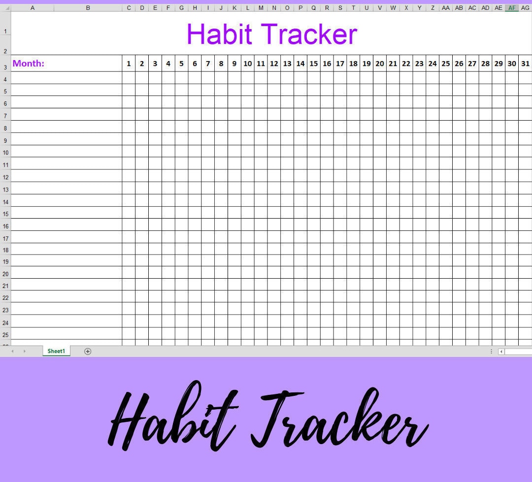 Habit Tracker | Excel Download - Etsy