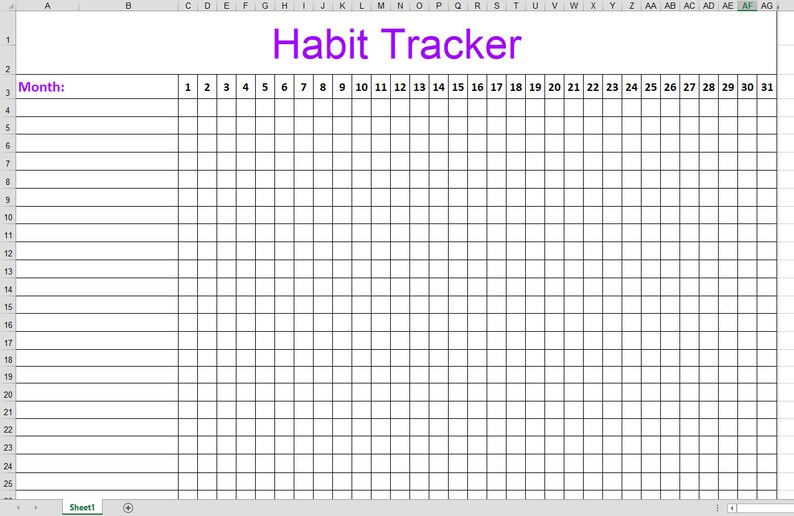 Habit Tracker Excel Download Etsy