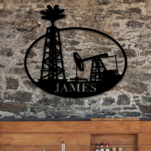 Personalized Oil Field Door Hanger. Oil Rig Metal Art Gift - Etsy