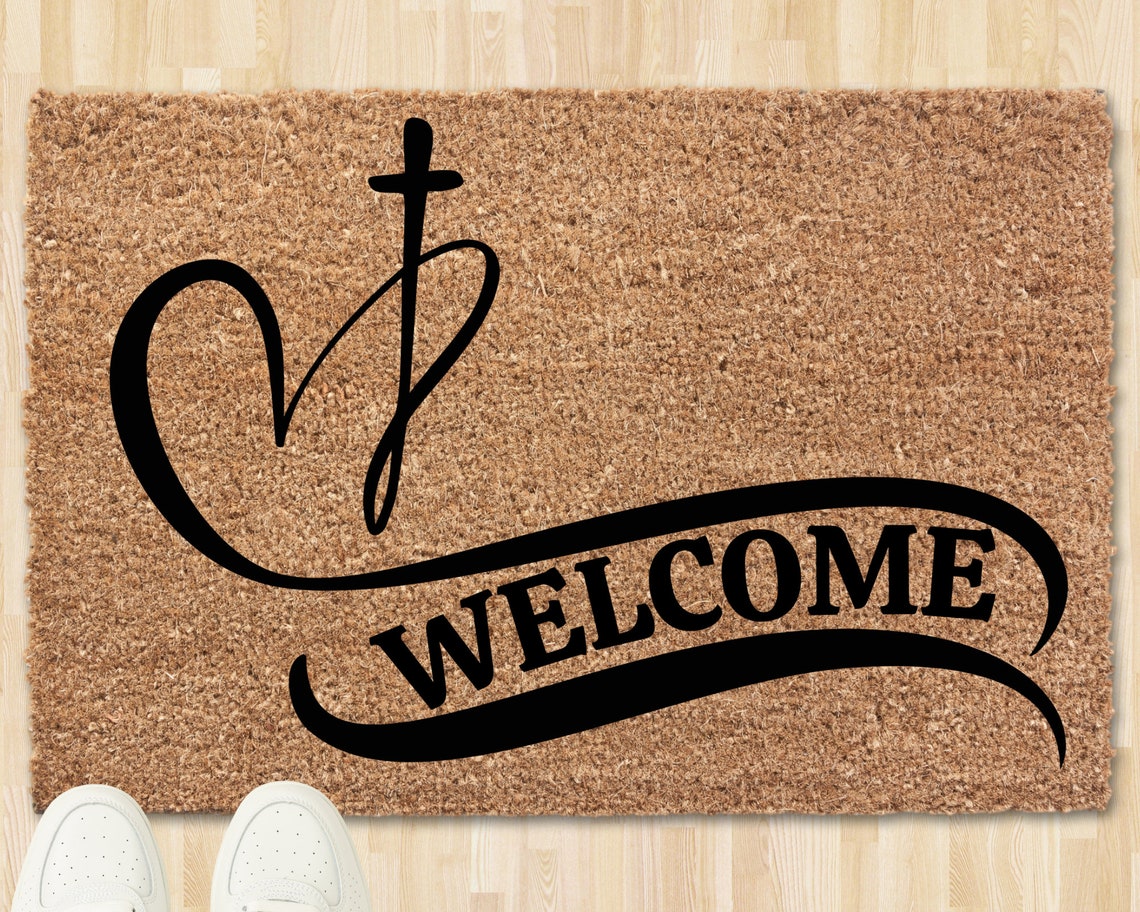 Custom Heart and Cross Doormatcustom Doormatpersonalized - Etsy