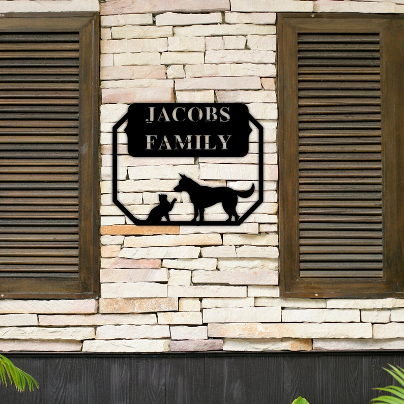 Custom Metal Address Sign, Cat and Dog, Outdoor Wall Decor - Etsy