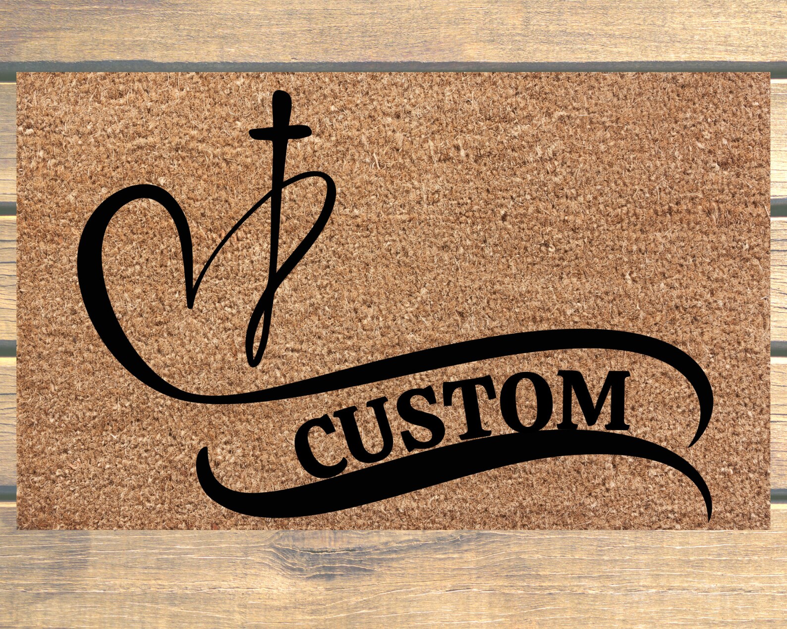 Custom Heart and Cross Doormatcustom Doormatpersonalized - Etsy