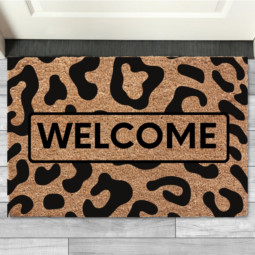 Cheetah Print Welcome Doormat | Coir Fiber, USA Made - Etsy