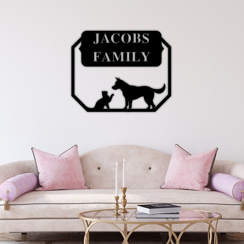 Custom Metal Address Sign, Cat and Dog Sign, Housewarming Gift, Cat ...