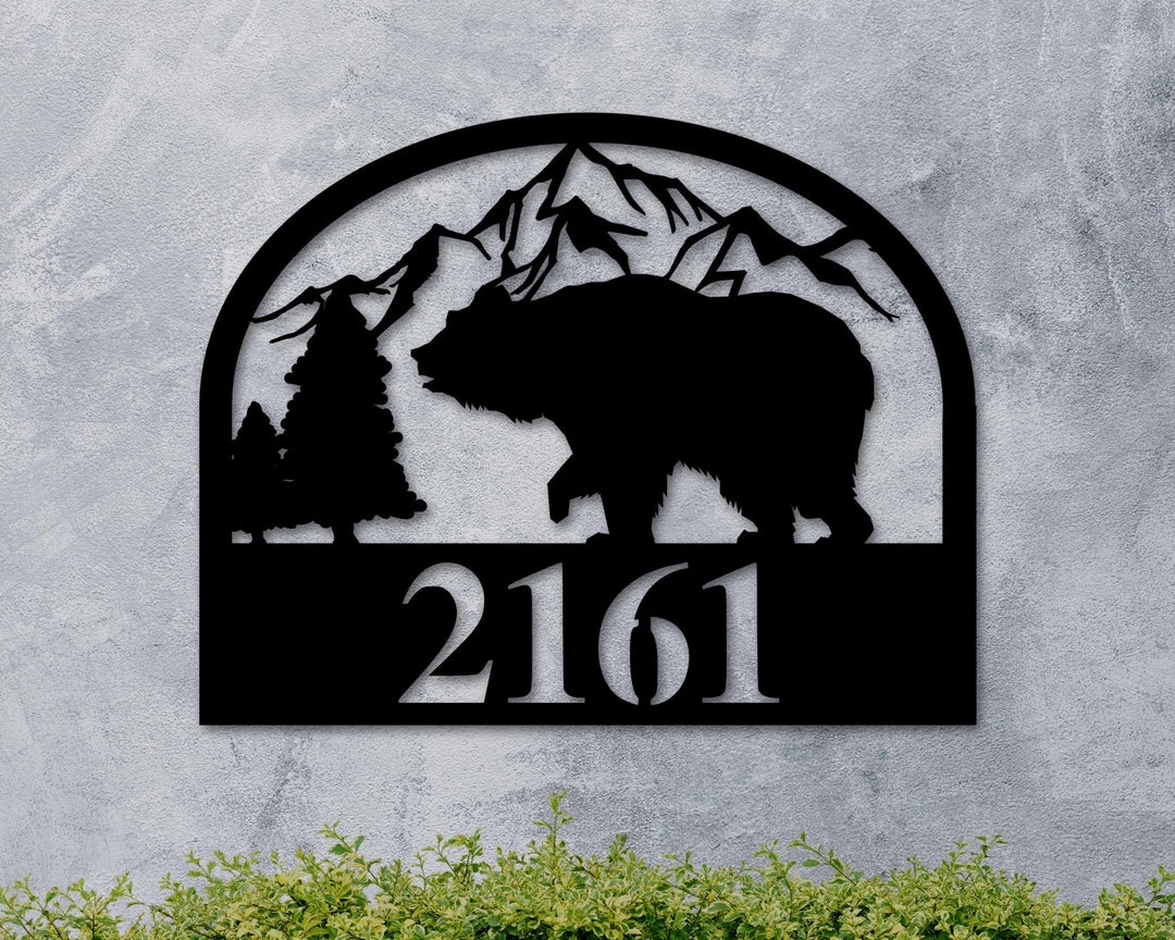 Bear Address Sign, Metal Bear Address Sign, Metal House Numbers, Metal ...