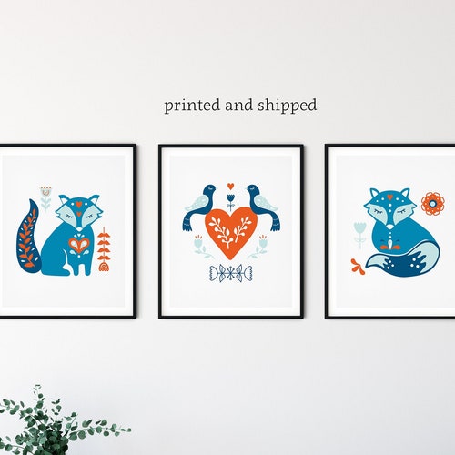 Fox Art Print Scandinavian Folk Art Style Wildlife | Etsy
