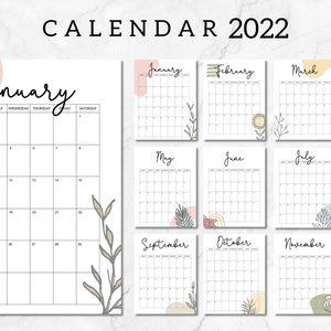 2022 Printable Monthly Calendar. 12 Month Calendar. Desk Calendar ...