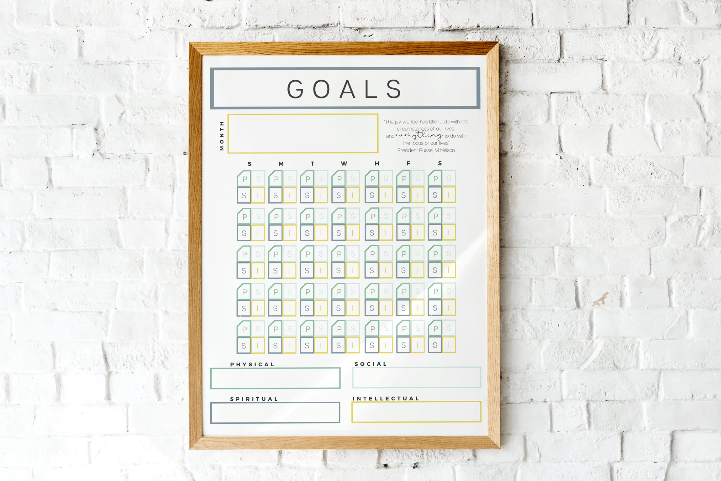 Four Goals Printable Calendar. Spiritual, Physical, Intellectual ...