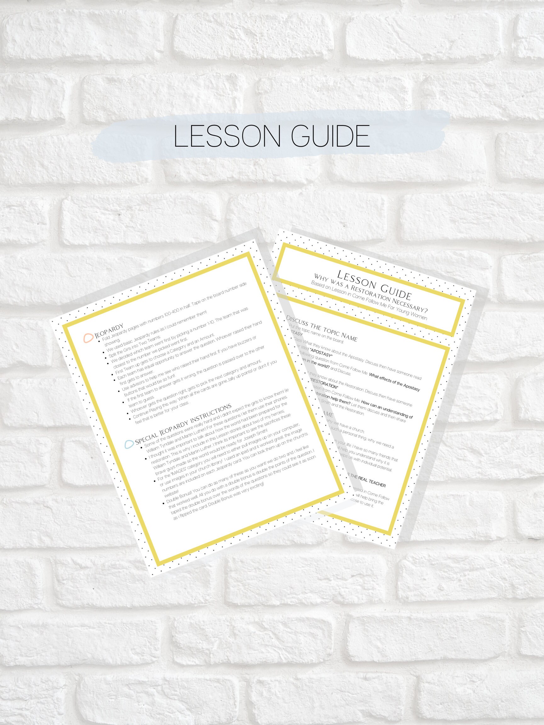 Why Was A Restoration Necessary. LDS YW Lesson. Printable Lesson and ...