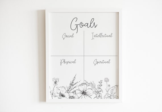 Four Goals Printable B&W Floral COLORING Page. Goal Prints. | Etsy