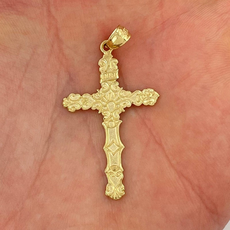 14k Gold Cross Pendant - Etsy