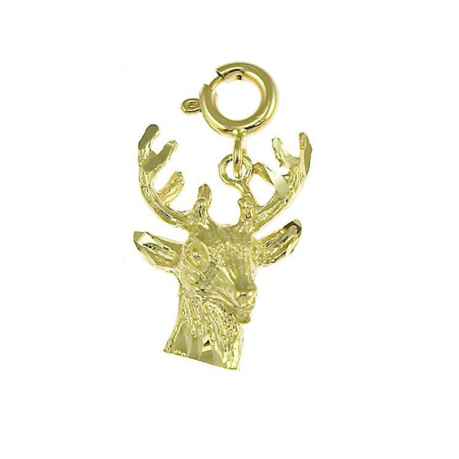 14k Solid Yellow Gold Deer Charm Animal Elk Pendant | Etsy