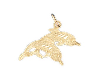 14k Solid Yellow Gold Dolphin Pendant Nautical Charm | Etsy