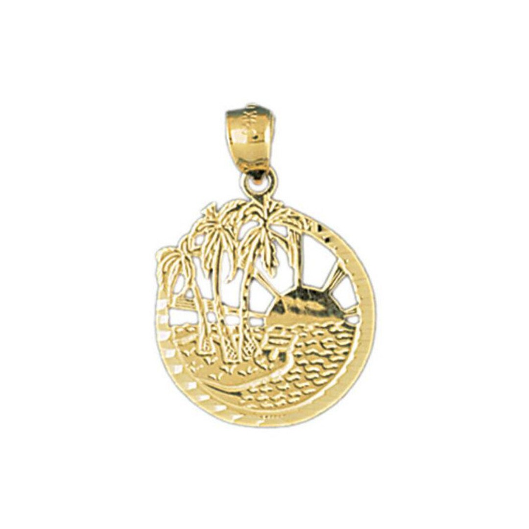 14k Yellow Gold Palm Tree Pendant Small Charm Gift - Etsy