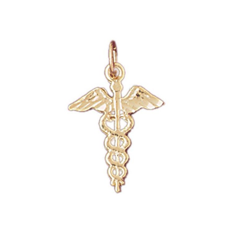 14k Solid Yellow Gold Caduceus Pendant Medical Doctor Nurse | Etsy
