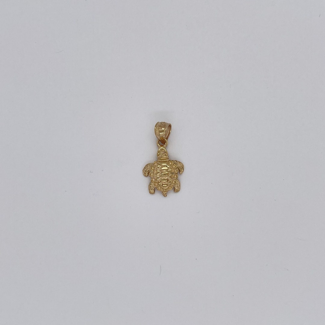 14K Yellow Gold Turtle Charm Pendant - Etsy