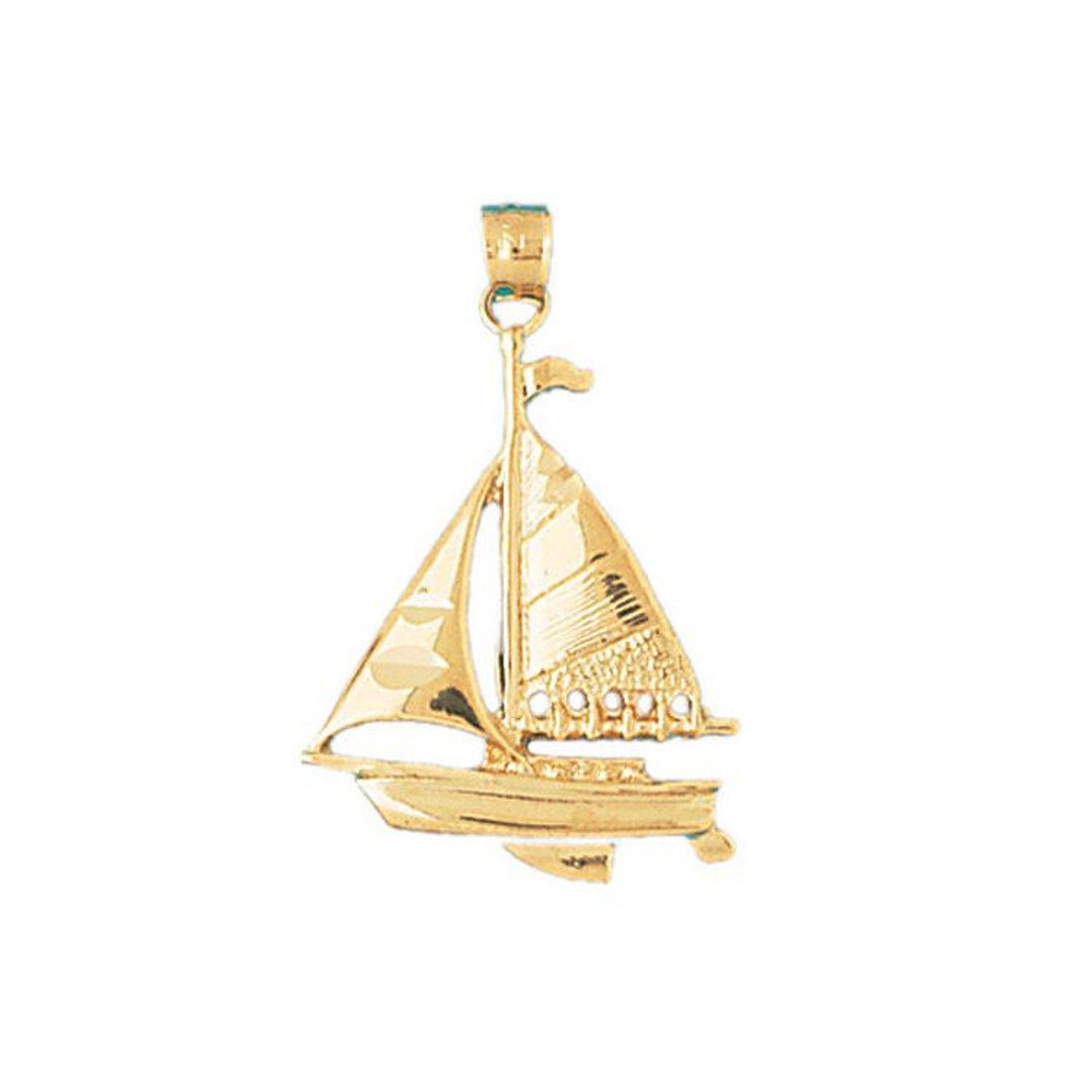 14k Yellow Gold Sailboat Charm Nautical Pendant Gift - Etsy