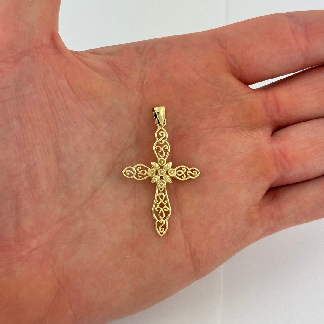 14k Solid Gold Cross Pendant Religious Pendant Necklace Charm - Etsy