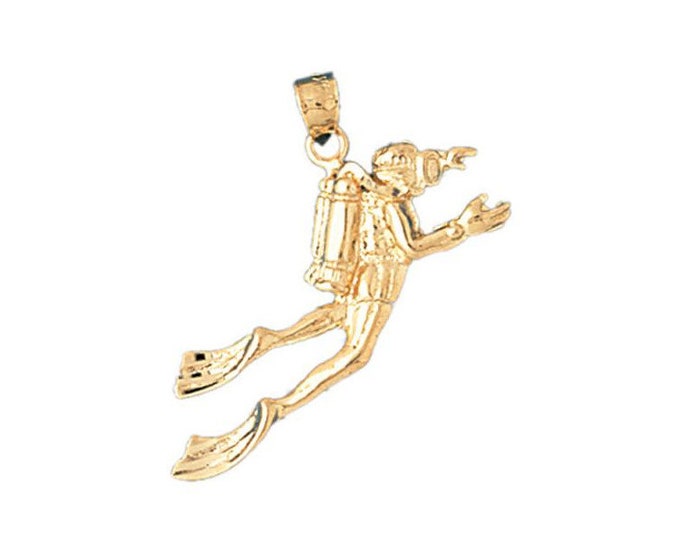 14k Gold Scuba Diver Pendant Nautical Charm - Etsy