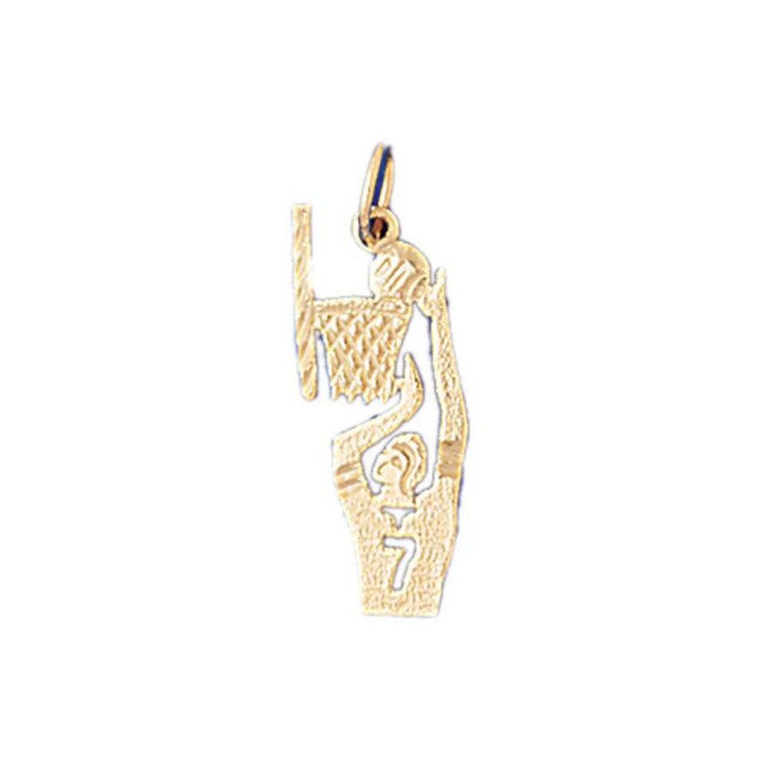 14k Solid Yellow Gold Basketball Charm Sports Pendant Basketball ...