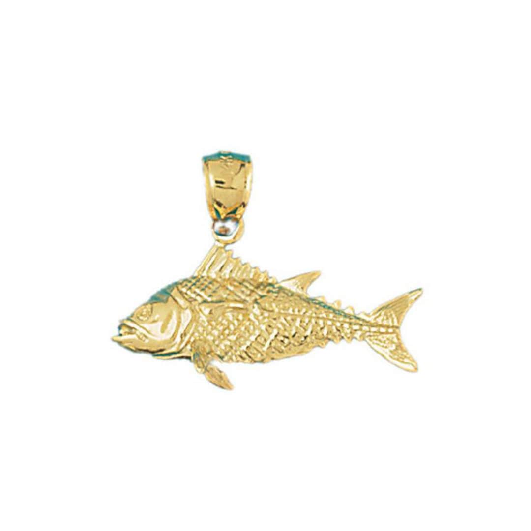 14k Solid Yellow Gold Bass Fish Pendant Nautical Charm Fisherman Gift ...