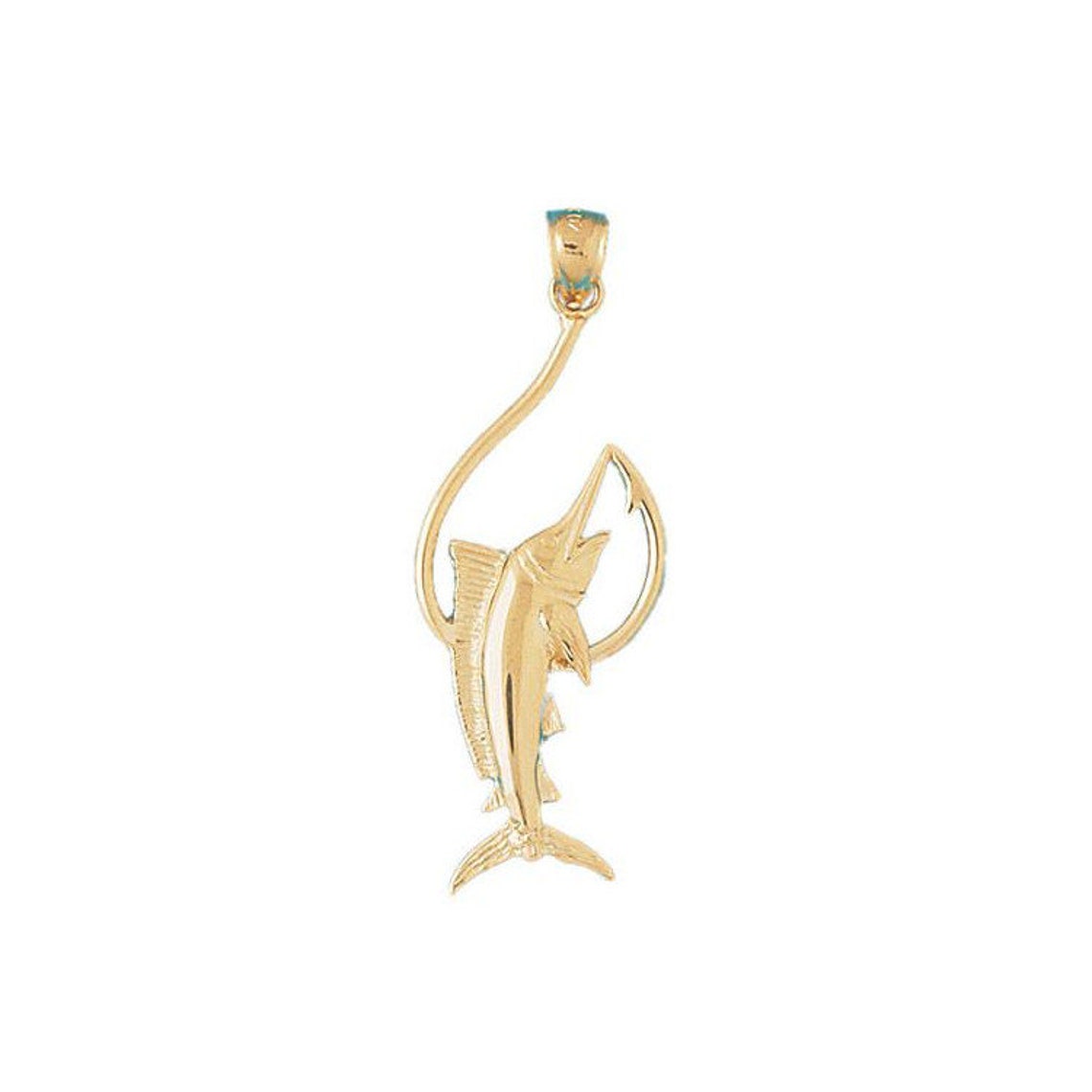 14k Solid Yellow Gold Marlin Nautical Charm Fish Pendant - Etsy