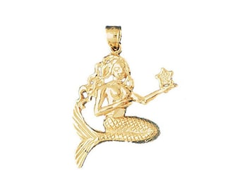 14k Solid Yellow Gold Mermaid Nautical Charm Fish Pendant | Etsy
