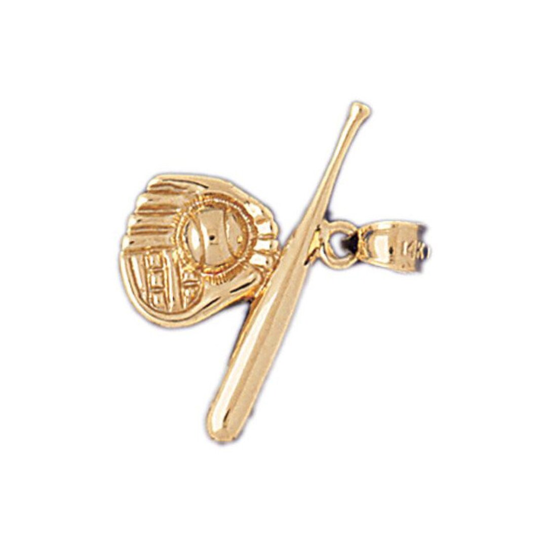14k Solid Yellow Gold Baseball Charm Sports Pendant Baseball Bat With ...