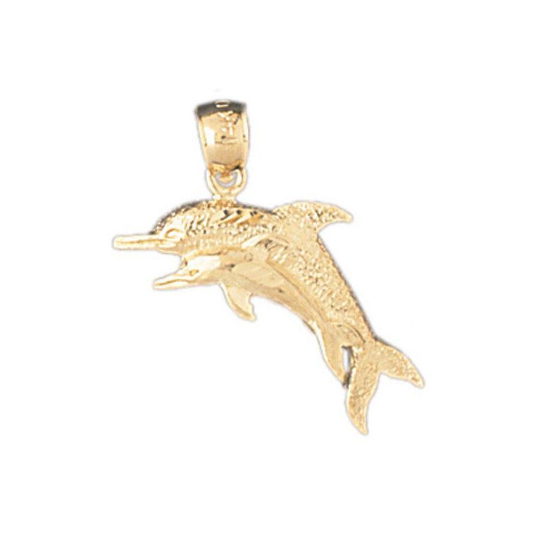 14k Solid Yellow Gold Dolphin Pendant Nautical Charm - Etsy