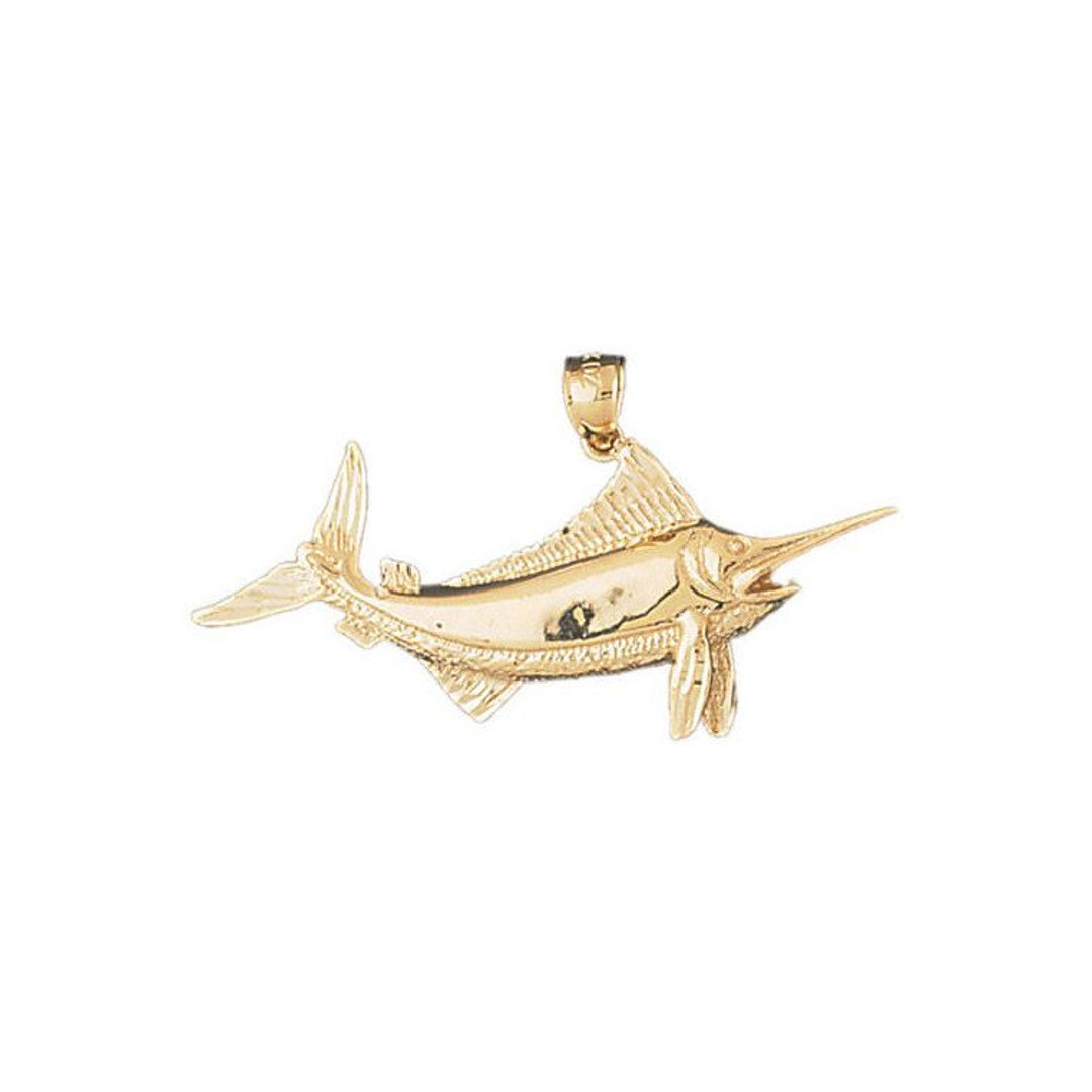 14k Solid Yellow Gold Marlin Nautical Charm Fish Pendant - Etsy