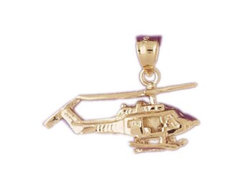 14k Solid Yellow Gold Helicopter Charm Military Army Pendant | Etsy