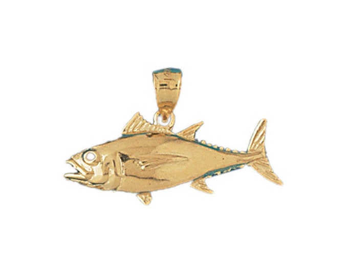 14k Solid Yellow Gold Tuna Nautical Charm Fish Pendant - Etsy