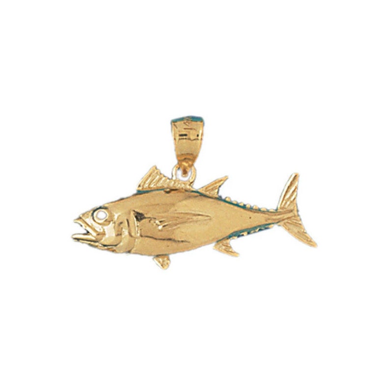 14k Solid Yellow Gold Tuna Nautical Charm Fish Pendant - Etsy