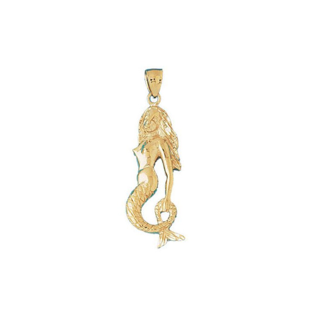 14k Solid Yellow Gold Mermaid Nautical Charm Fish Pendant - Etsy