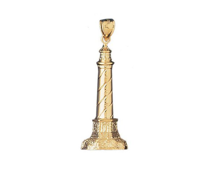 14k Yellow Gold Lighthouse Nautical Charm Solid Gold Pendant - Etsy