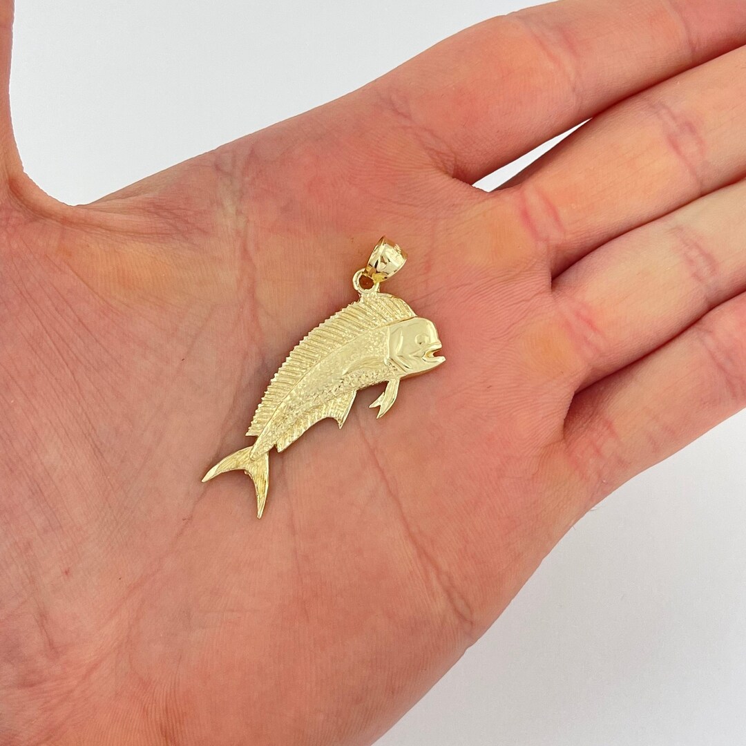 14k Solid Yellow Gold Mahi Mahi Nautical Charm Fish Pendant - Etsy